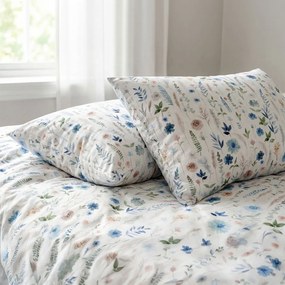 Perkálové bavlněné prodloužené povlečení Boho zahrada - modré Velikost: 140 x 220 + 70 x 90