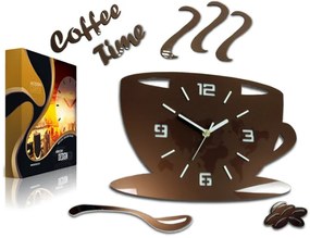 M.Clock Nástěnné akrylové 3D kuchyňské hodiny 64x43cm hnědé