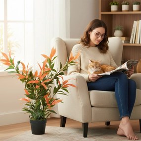 HOMCOM umělá photinia 90 cm, 300 realistických listů, tvarovatelné větve — dekorativní rostlina do interiéru