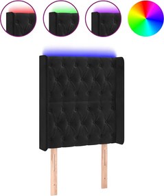 Čelo postele s LED černé 83 x 16 x 118/128 cm samet 3124416