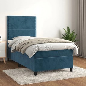 Box spring postel s matrací tmavě modrá 90x200 cm samet