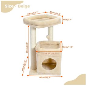 KOČIČÍ STROM - stabilní, 2 patrový (cca 68 cm) Barva: béžová (AMT0179BG)