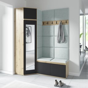 Eka Předsíňová stěna s čalouněnými panely Trinity 37 - Dub Artisan s černou / Světlá zelená 2321
