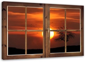 Obraz na plátně, Výhled z okna na západ slunce - 100x70 cm
