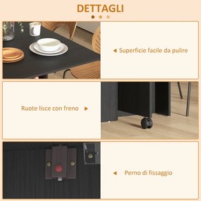 HOMCOM Skládací Stůl na Kolečkách, Moderní Jídelní Stůl, Úsporný Skládací, Moderní Design, s Kolečky, Úložné Poličky, 140 × 80 × 74 cm, Černý