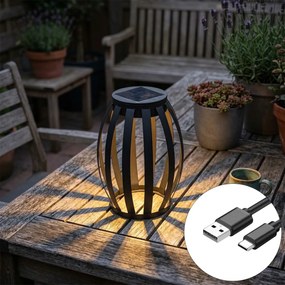 Venkovní stolní lampa černá s 3stupňovým stmívačem, solární a dobíjecí - Sheldon