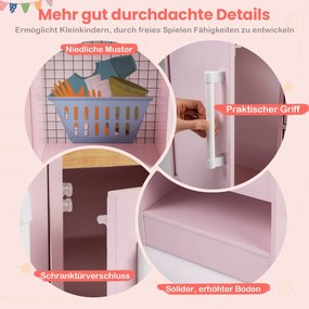 Costway Oboustranná dětská kuchyňka Dřevěná kuchyňka na hraní s digestoří
