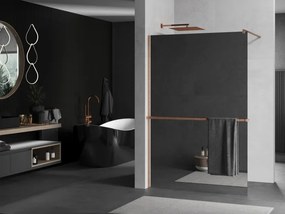 Mexen Kioto+, sprchová zástěna Walk-In s poličkou a věšákem 140 x 200 cm, 8mm sklo vzor zrcadlo, měděný matný profil, 800-140-121-65-50