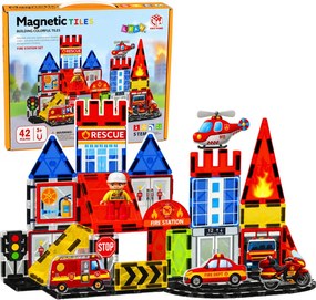LEAN Toys Magnetické stavební kostky – Požární stanice, 42 dílů