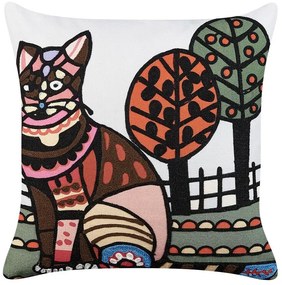 Vyšívaný bavlněný polštář s motivem kočky 50 x 50 cm vícebarevný MEHSANA Beliani