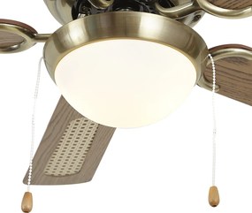 Stropní ventilátor mosazný s potiskem dřeva a ratanem 105 cm s tahovým spínačem - Mistral Majas