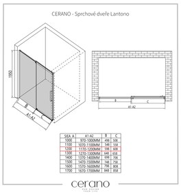 CERANO - Sprchové posuvné dveře Lantono L/P - černá matná, transparentní sklo - 120x195 cm