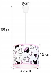 Dětské závěsné svítidlo Minnie, 1x textilní stínítko se vzorem