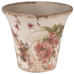 Béžový keramický obal na květináč s růžovými kytičkami Maryse – 13x11 cm