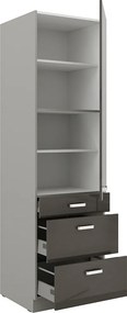 GREY gr | vysoká skříňka 60 DKS-210 3S1F potravinová | UNI DVÍŘKA | 60 cm | PREMIUM BOX | světle šedá/tmavě šedá lesk