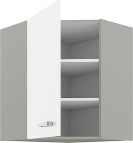 BIANCA sb | horní kuchyňská skříňka 60x60 GN-72 1F (45°) rohová s policemi | 60x60 cm | světle šedá/bílá lesk
