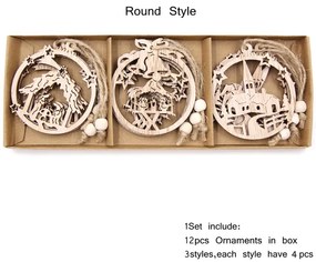Vánoční dekorace - vánoční ozdobička ze dřeva (12 ks v balení) 1-13 Barva: Box-Round Style