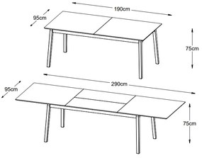 Rozkládací jídelní stůl Zabrina 190-290 cm přírodní dub