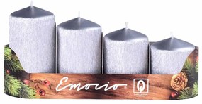 Emocio Adventní svíčky, drápané stříbrné 4 ks, 50 mm