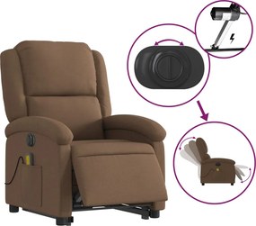 Elektrické zvedací masážní polohovací křeslo hnědé textil 3204204