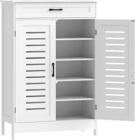 HOMCOM Botník s lamelovými dveřmi, zásuvkou a nastavitelnými policemi pro 20 párů bot, 78x37x115,8 cm, bílá
