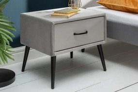 Designový sametový noční stolek – La Paris Stříbrná MDF Samet Retro
