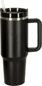 KIK černá / Termohrnek s brčkem / 1200 ml / dvojitá stěna / brčko