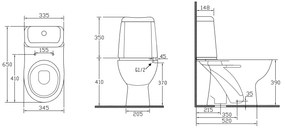 Aqualine, RIGA WC kombi, spodní odpad, splachovací mechanismus, RG801