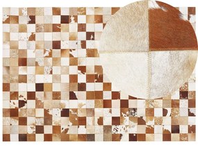 Kožený patchworkový koberec 160 x 230 cm hnědo-bílý CAMILI Beliani