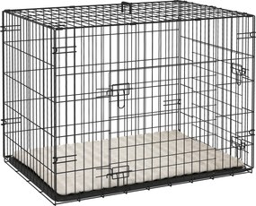 PawHut Klec pro psy, skládací přepravní klec se 2 dveřmi, odnímatelný tác, pratelné měkké polstrování, ocelový rám, 76 x 53 x 60 cm, černá