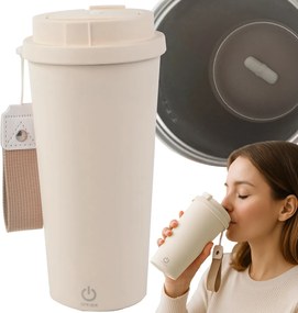 Verk Group Samomíchací hrnek 350 ml, ocelová termoska na studené i horké nápoje, s usb kabelem