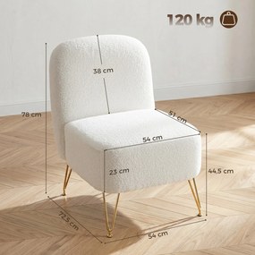HOMCOM křeslo bez loketních opěrek, polstrované křeslo z bouclé, silné polstrování, široké sedadlo, bílé