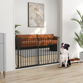 Bezpečnostní branka pro psy PawHut, 75-145 cm, nastavitelná, otevírání do dvou směrů, dvojité zamykání, montáž bez vrtání, ABS, ocel, černá| Aosom