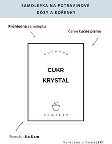 Samolepka na dózu CUKR KRYSTAL – průhledná, 6 × 8 cm, tučné písmo