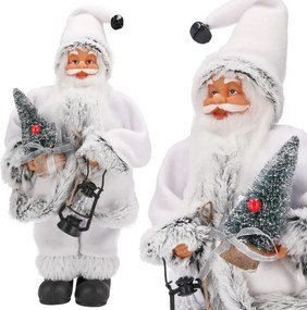 Vánoční dekorace Santa Claus s lucernou bílá / šedá 30 cm