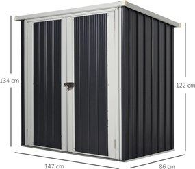 Outsunny Zahradní Kůlna 1,26 m² 147x86x134 cm Kovová Zahradní Kůlna se 2 Dveřmi a Zámkem pro Úložiště Nářadí na Terase Černá