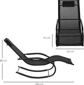 Ergonomická houpací křeslo Outsunny s opěrkou hlavy, pozinkované kovové opěrky, textilene, rozměry 63Š x 160H x 88V cm