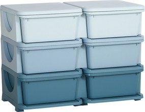 HOMCOM Plastový úložný box, 6 zásuvek, organizér na hračky, komoda do dětského pokoje, modrá | Aosom
