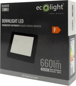 LED přisazený stropní panel – čtverec, 6 W, 660 lm, černý