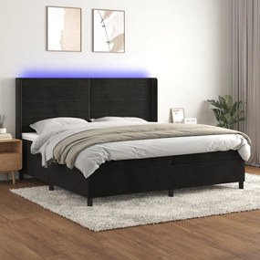 Box spring postel s matrací a LED černá 200x200 cm samet,  3139645