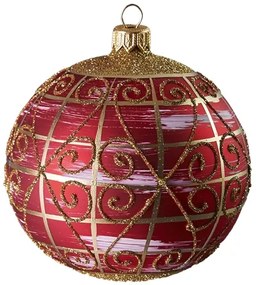 Vánoční baňka červená se zlatým dekorem