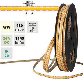LED pásek McLED 24V COB teplá bílá 480LED/m 12W/m CRI90 8mm ML-126.121.90.2
