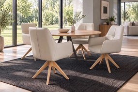 Designová otočná židle Devassy béžová kůže / dub
