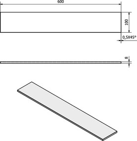 Sapho, Police 600x100x8mm, mléčné sklo, 22482
