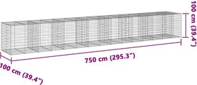 Gabionový koš s víkem 750 x 100 x 100 cm pozinkované železo 3295203