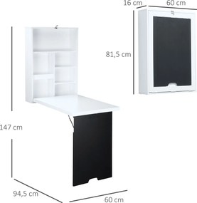 HOMCOM Skládací Stůl na Zeď se Základním Tabulovým Plošným MDF Bílá