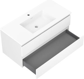 Mexen Rivel, koupelnová skříňka 100 cm s umyvadlem Otis, 2 zásuvky, drážkovaná, bílá matná, 91A20-10047-2-BFF01-W18M01