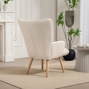 HOMCOM Boucle Fabric Lounge Chair, Moderní Čalouněné Křeslo s Dřevěnými Nohami, Ergonomický Křídlatý Design s Knoflíkovým Prošíváním, pro Jídelnu, Ob…