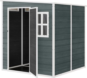Outsunny zahradní kůlna 183 × 183 cm, patinovaná šedá, s podlahou, panely ve vzhledu dřeva, zamykatelnými dveřmi a okny | Aosom