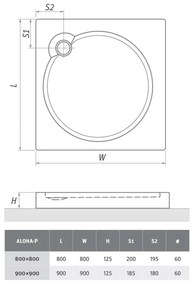 Čtvercová samonosná sprchová vanička ALOHA-P 125 mm S 800 × 800 ALOHA-P - SANIPRO /800 8000148